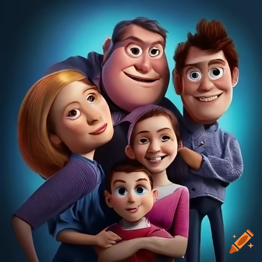 Family portrait from a pixar movie on Craiyon