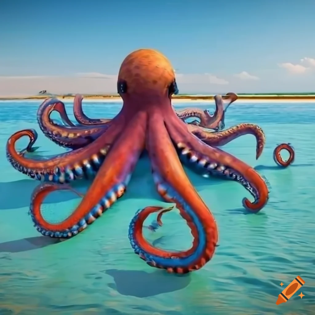 Octopus resting on a tree in a lush tropical forest on Craiyon