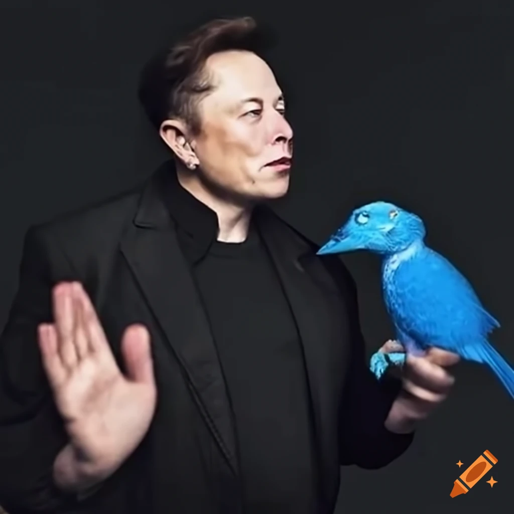 Digital art of elon musk merged with a dog and a blue bird on Craiyon