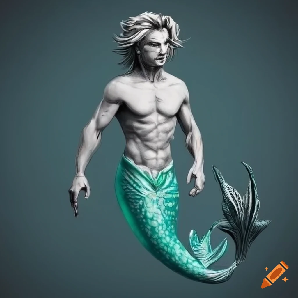 Detailed etching of a merman named Steve Harrington on Craiyon
