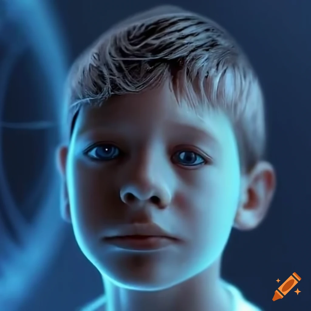 Boy learning science from a hologram on Craiyon