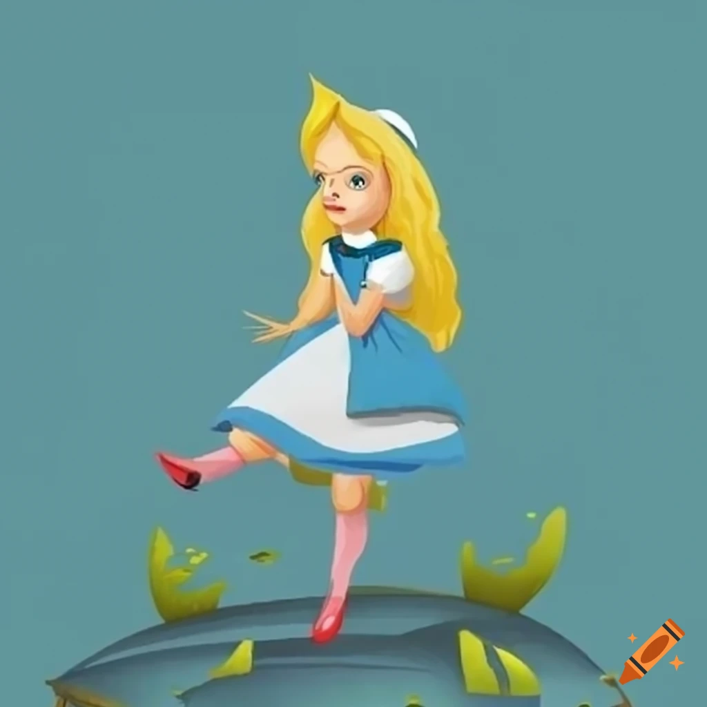 Alice in wonderland stepping on a tiny city