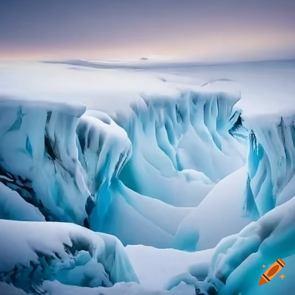 Aerial view of an icy ravine on Craiyon