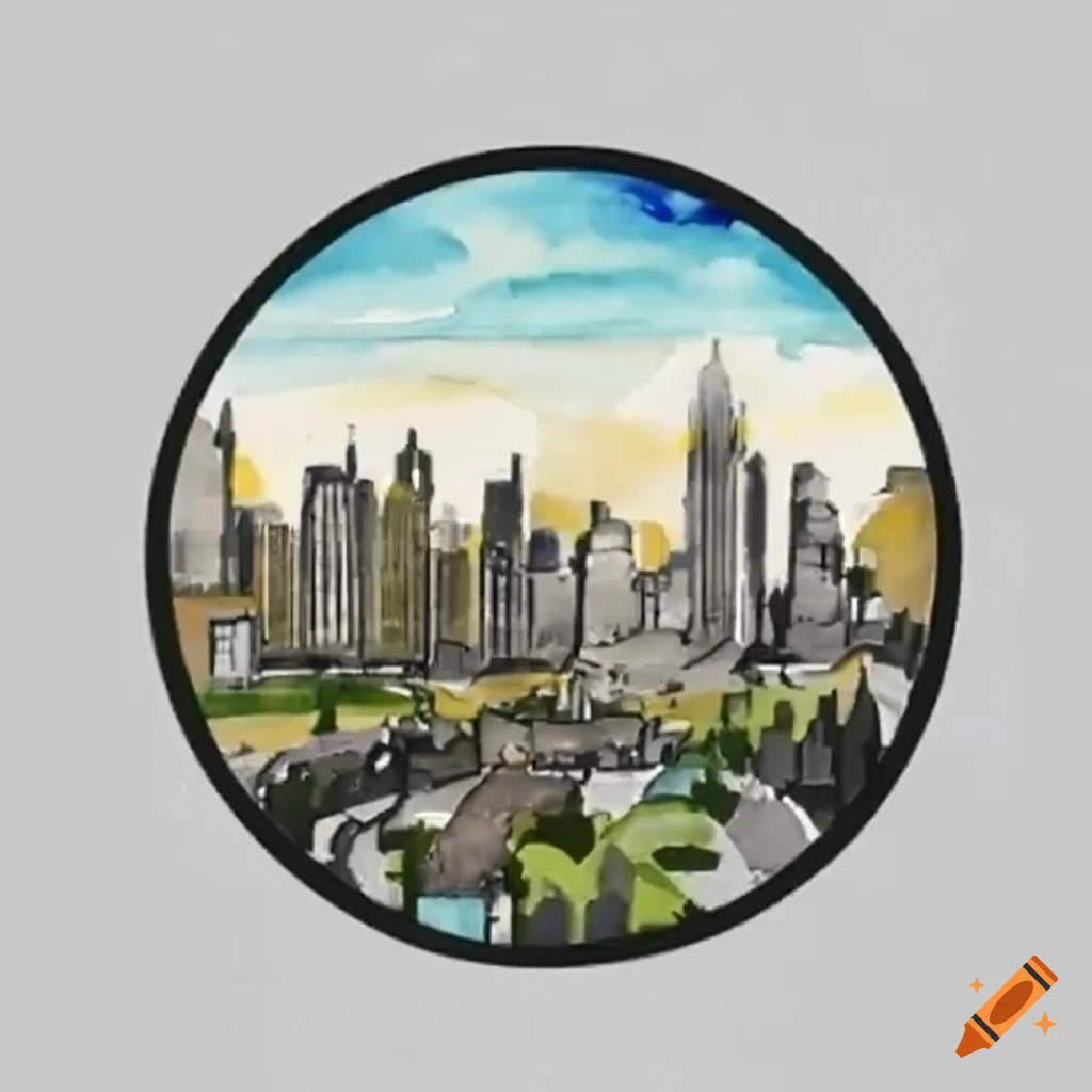 Realistic circular view of a city skyline on Craiyon