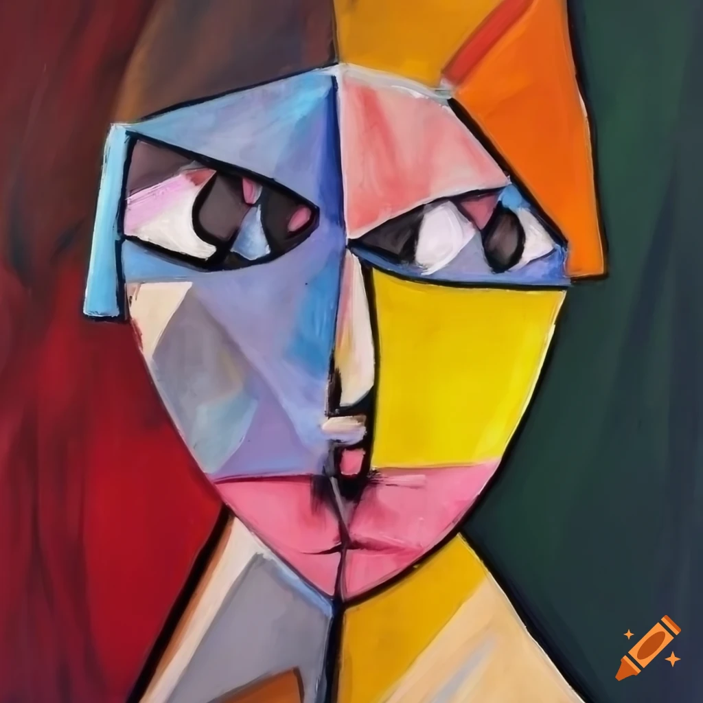 Cubist painting of a fragmented face on Craiyon