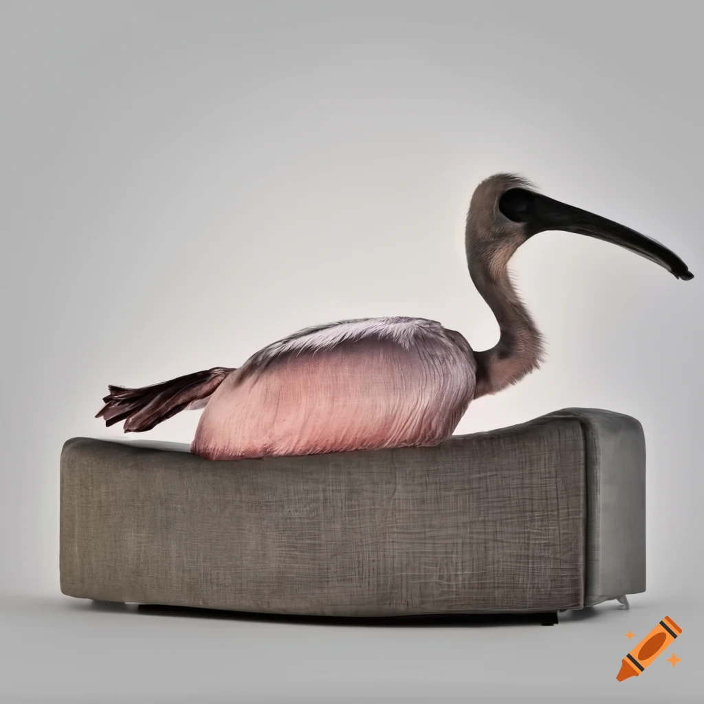 White industrial sofa shaped like a spoonbill bird on Craiyon