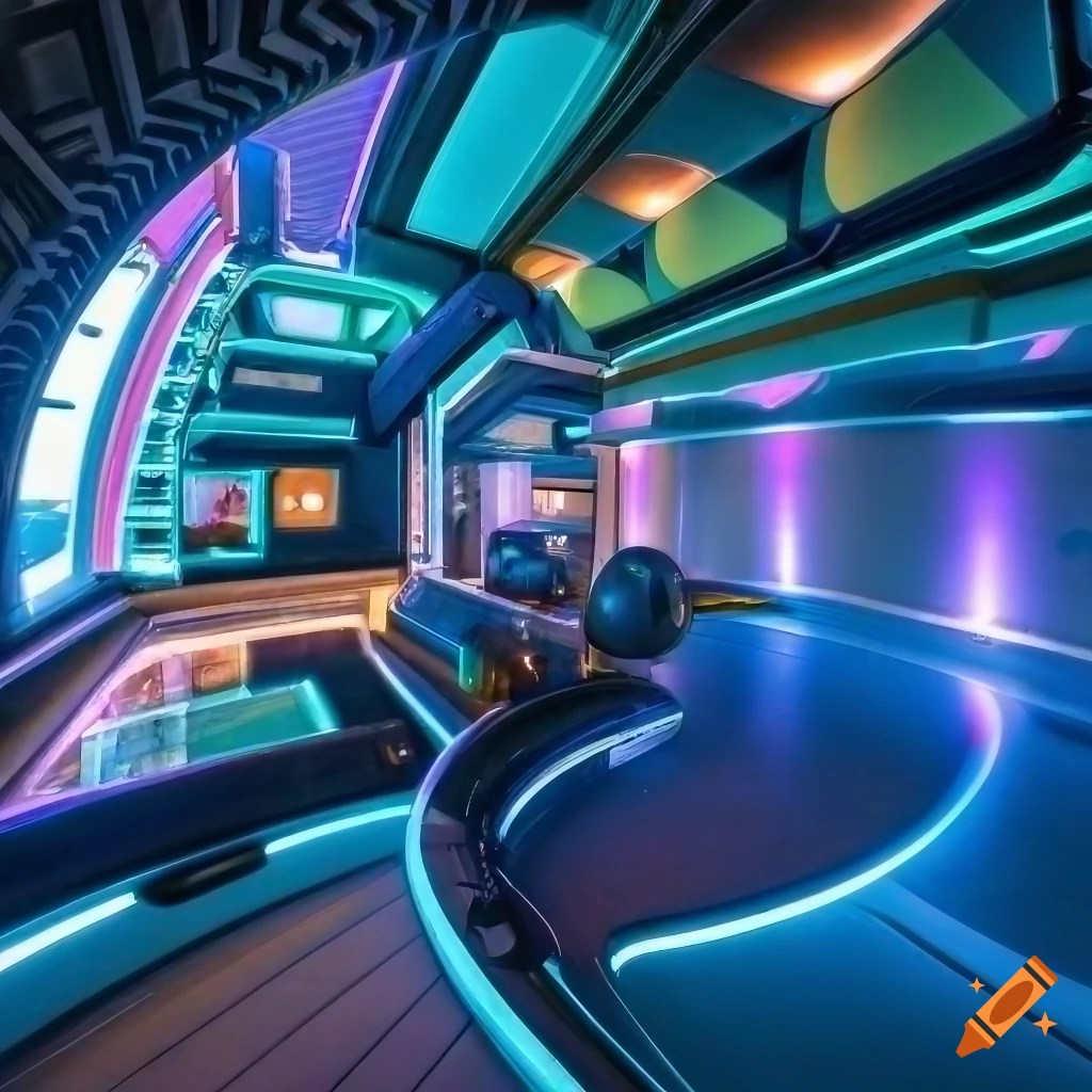 Futuristic home interior with glowing lights on Craiyon