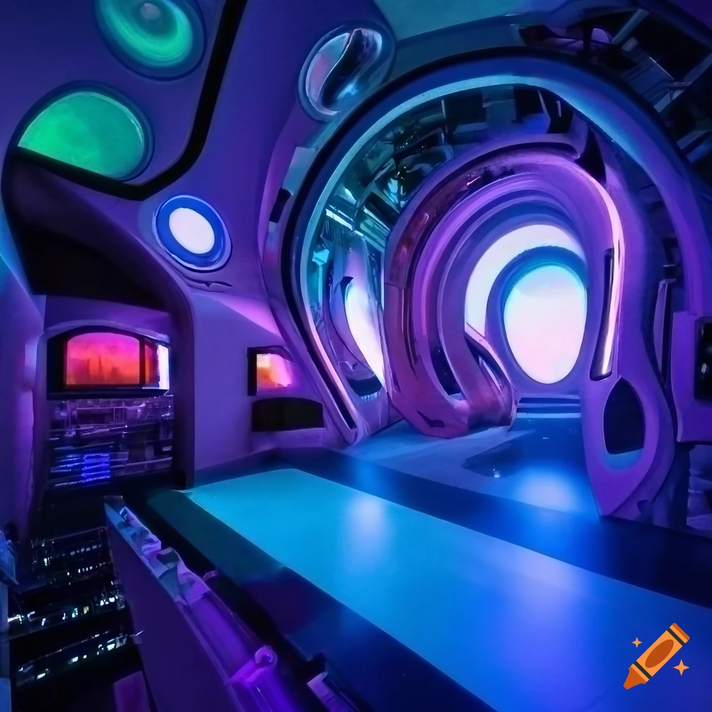 Futuristic interior of a home in a cosmic city on Craiyon
