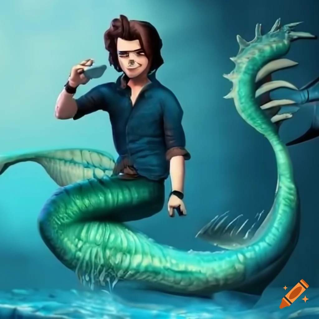 Pixar-style illustration of Steve Harrington as a sea monster on Craiyon