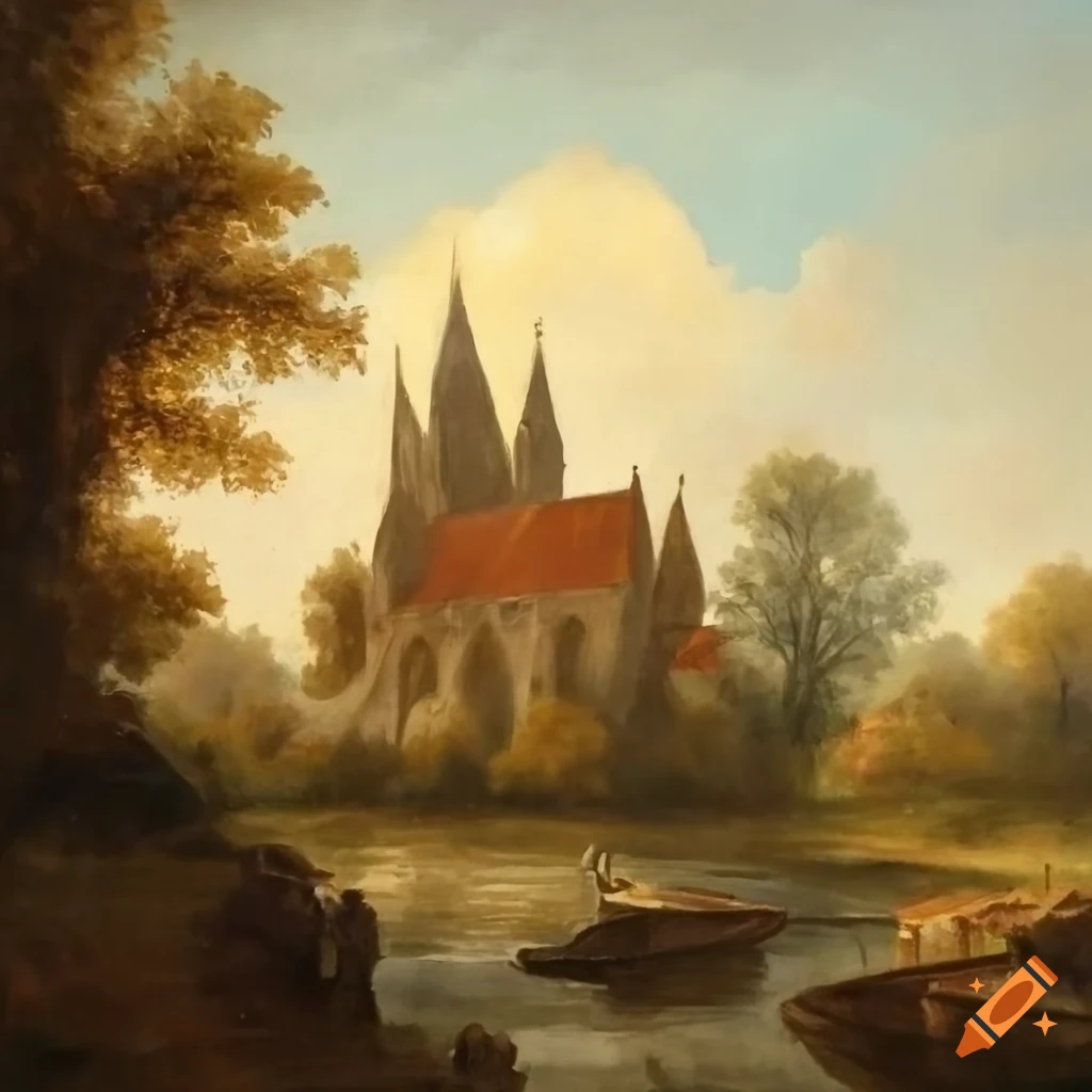 Detailed vintage drawing of a peaceful countryside view on Craiyon