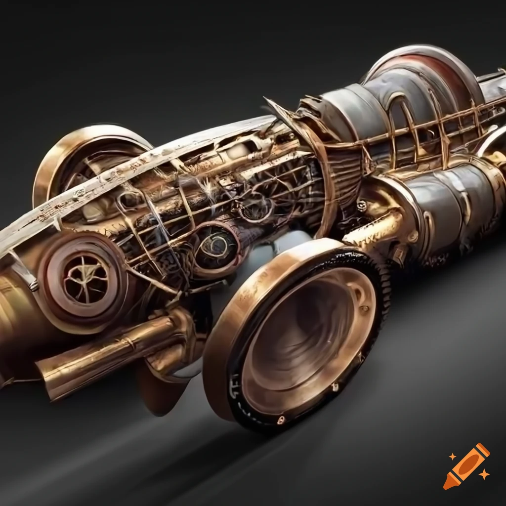Hyper realistic steampunk f1 car illustration