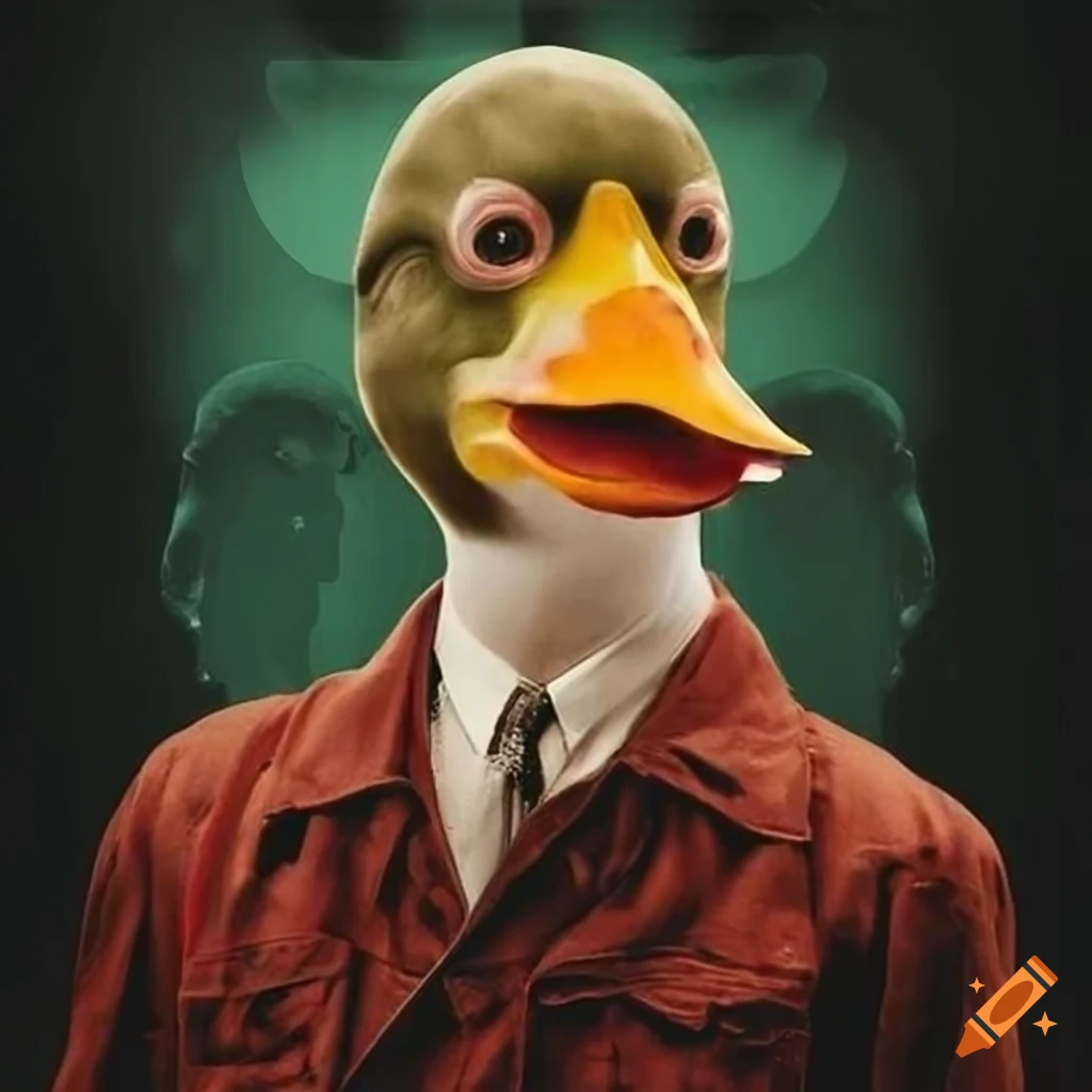 Poster of a man wearing duck mask in Natural Born Killers style on Craiyon