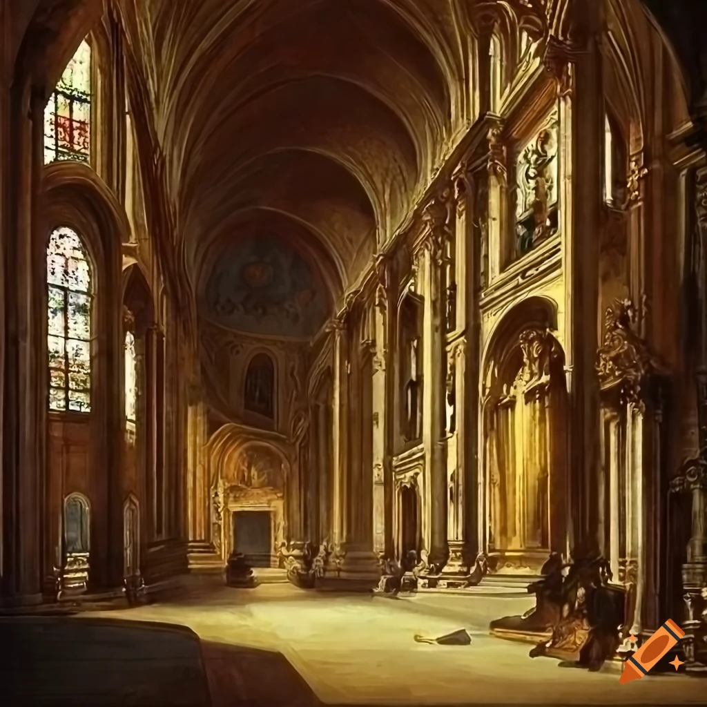 Renaissance artwork of a cathedral interior by genssion, jules victor ...