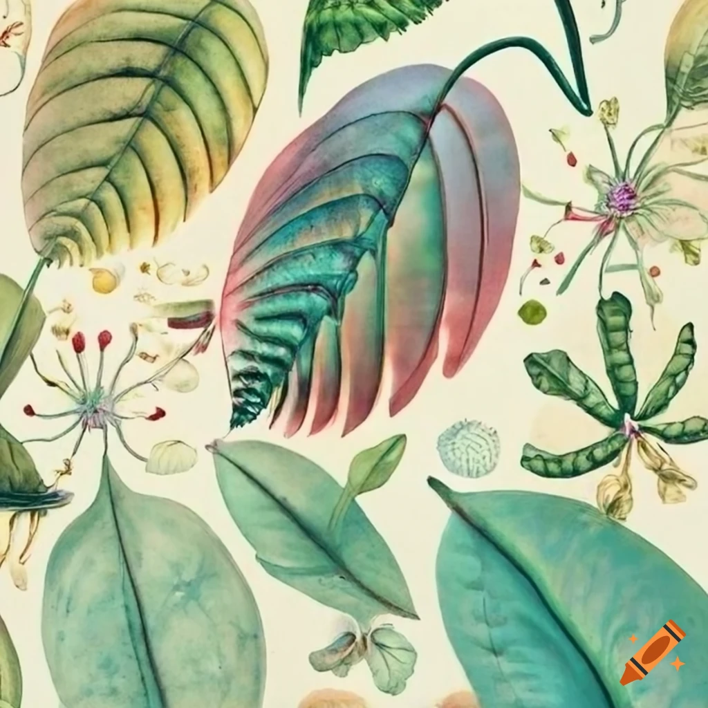 A collage of botanic plant print on Craiyon