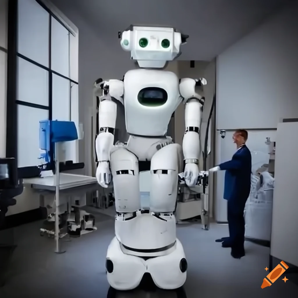 Doctors working on a large robot in front of a whiteboard on Craiyon