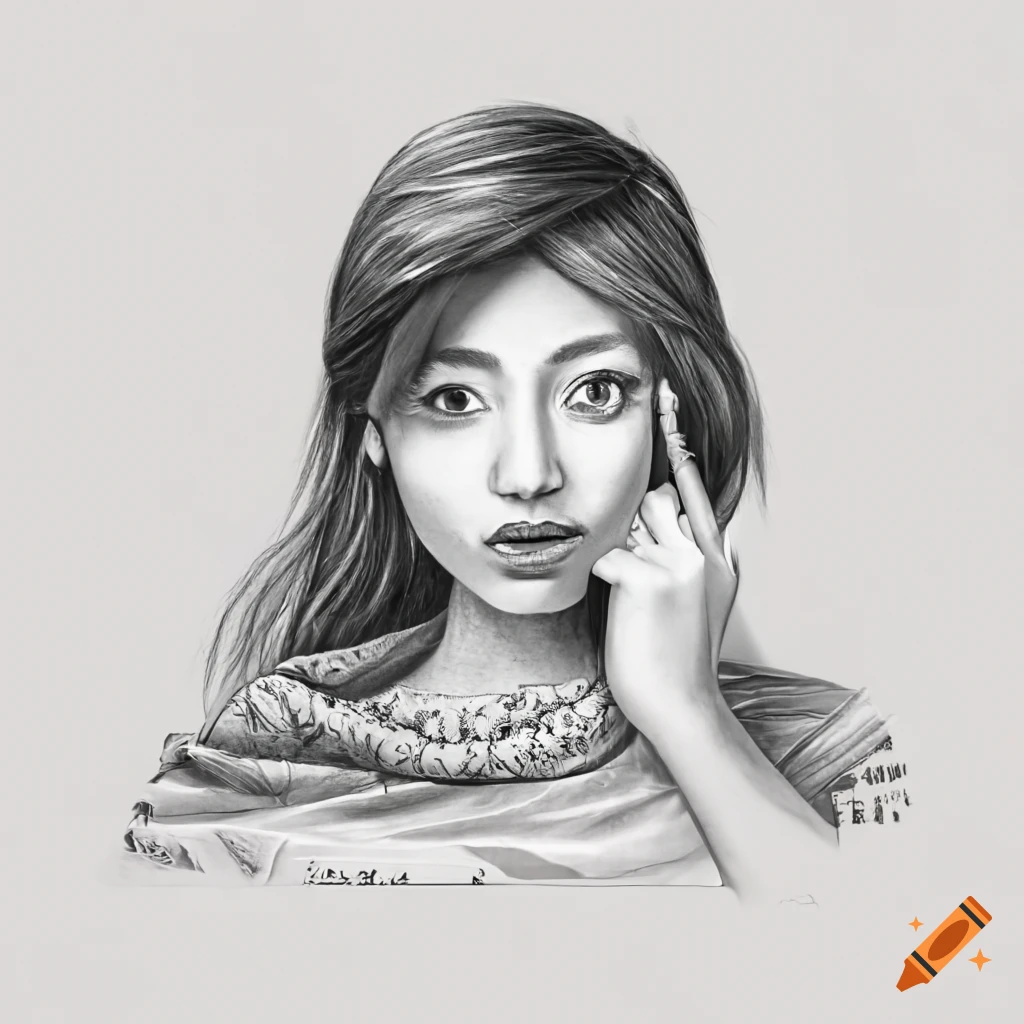 Black and white sketch art of a female rpg protagonist on Craiyon