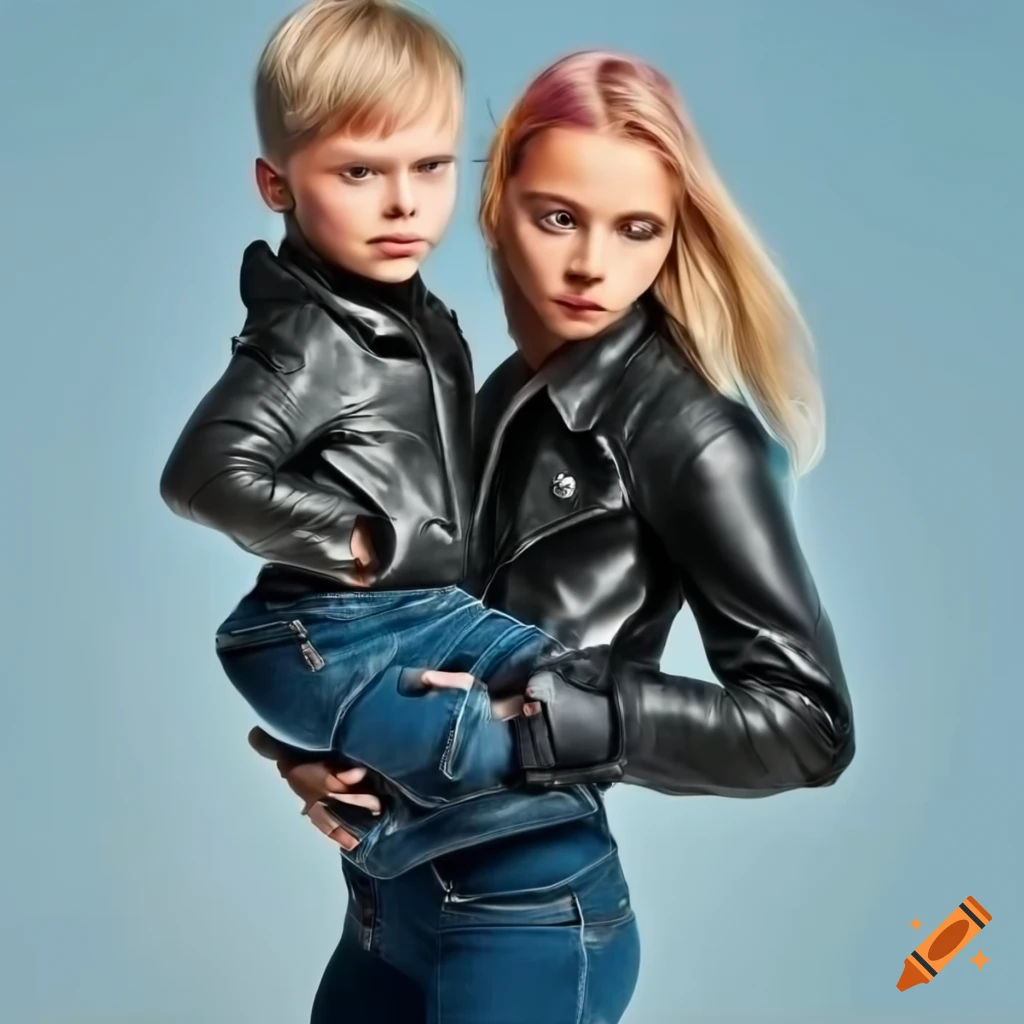 Fit blonde teenager carrying a boy