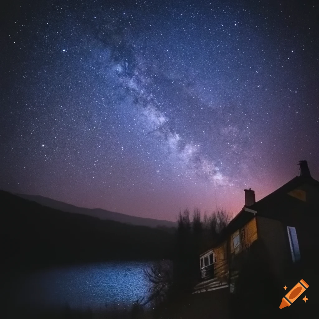 Nighttime view of a house under a starry sky