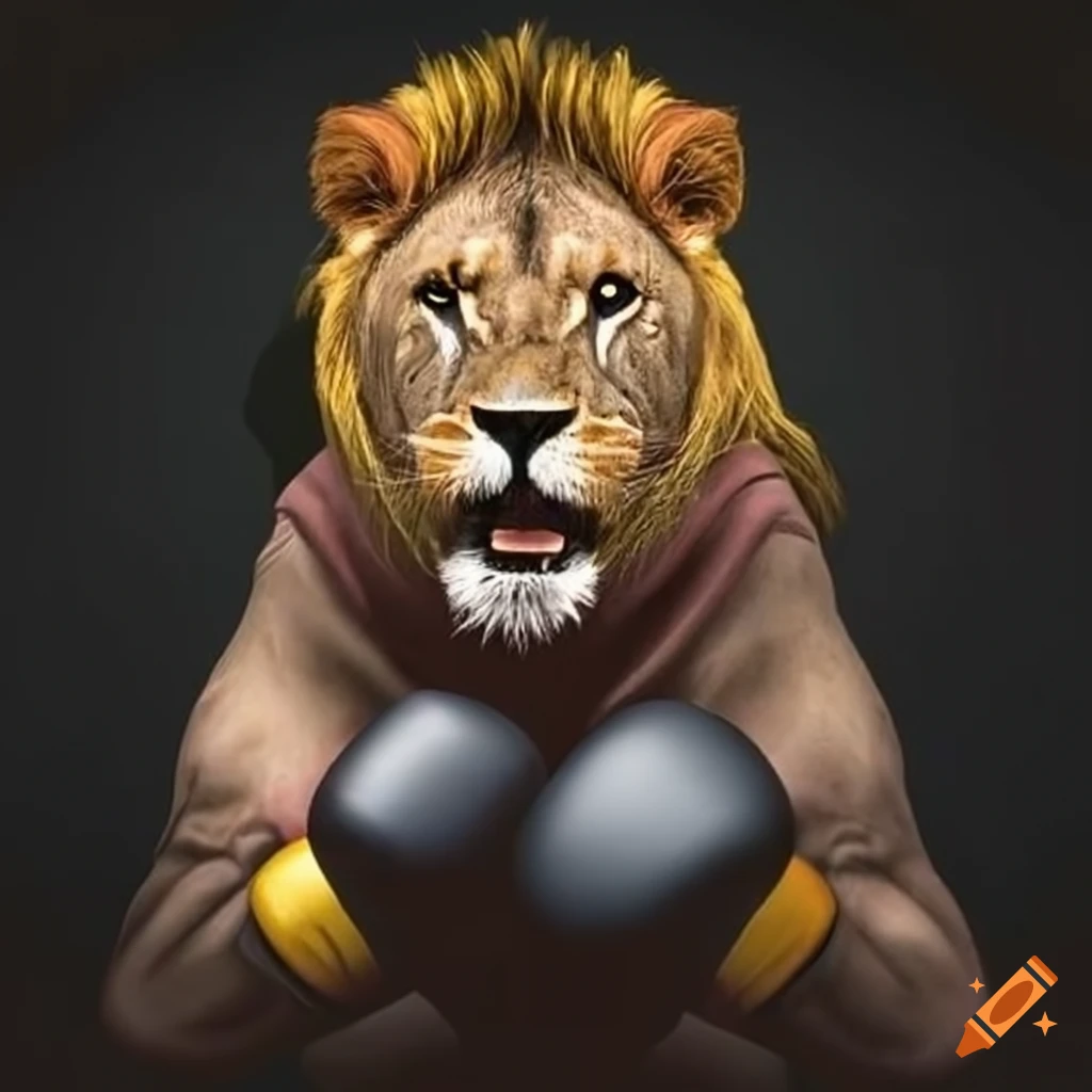 Image of a lion with boxing gloves on Craiyon