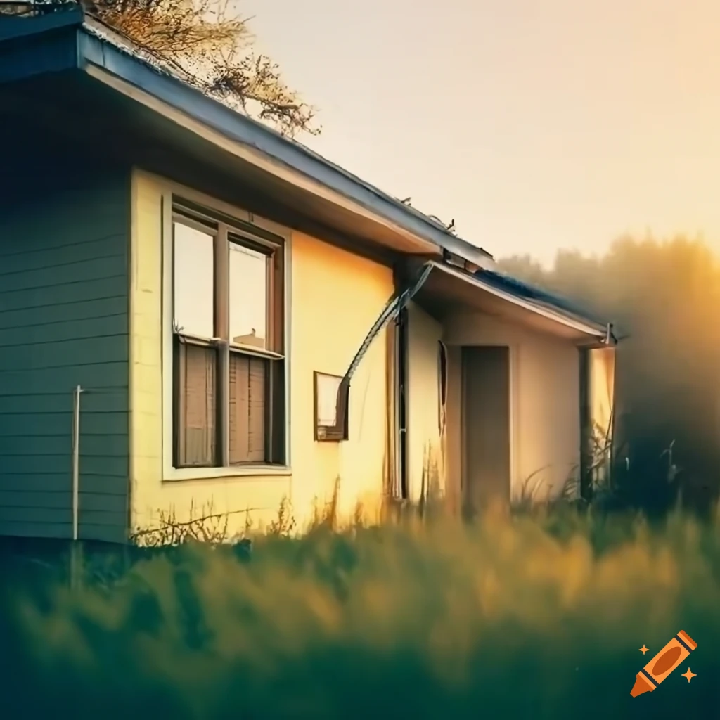 Photo realistic image of a bright single floor house in a neighborhood ...