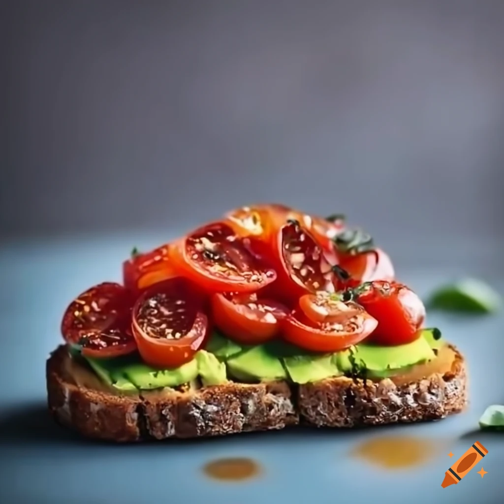 Avocado toast with fire roasted cherry tomatoes on Craiyon