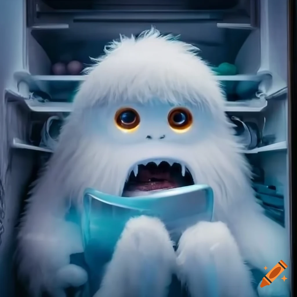 Smiling yeti inside a fridge on Craiyon