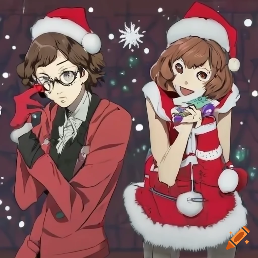 Haru okumura and ren amamiya celebrating christmas in persona 5