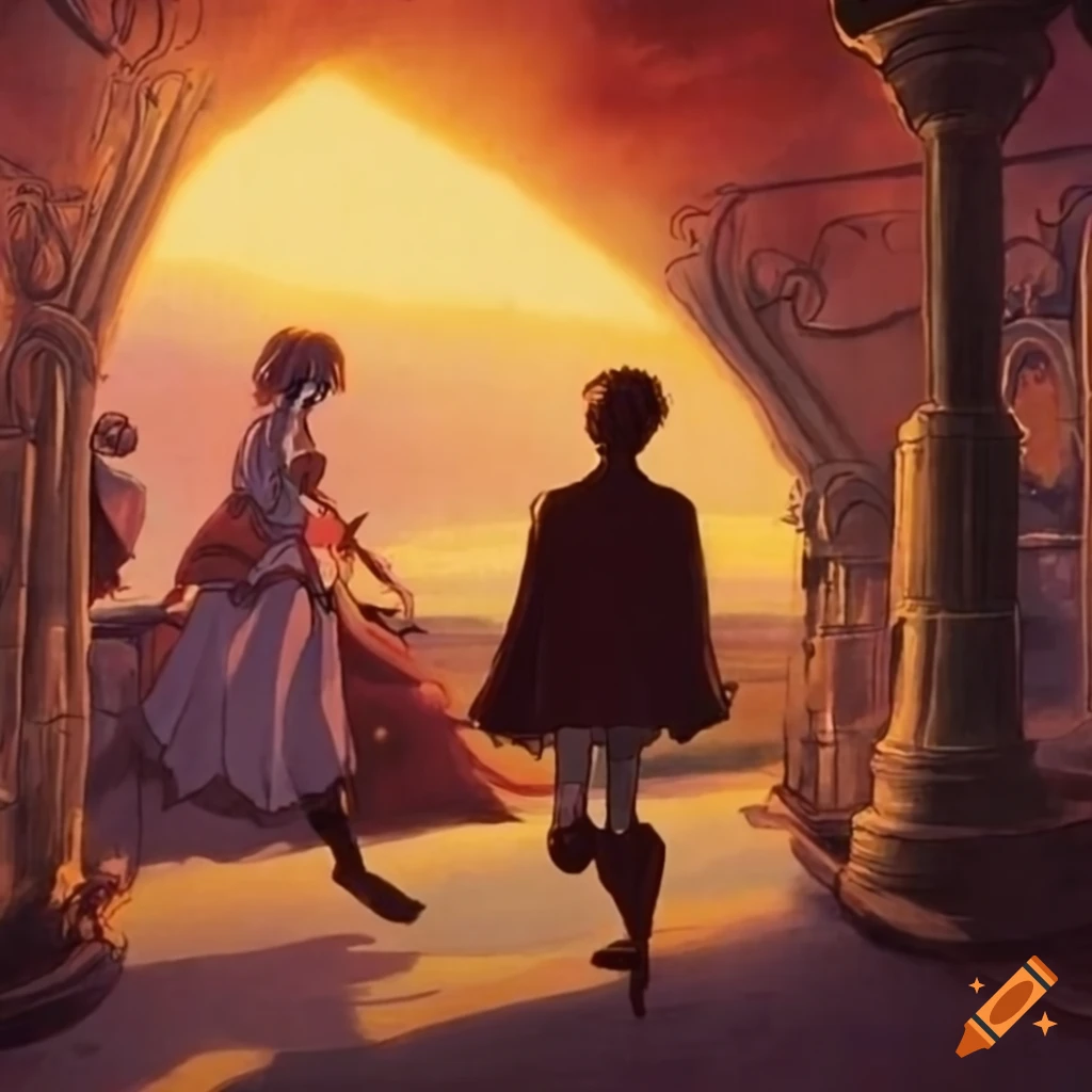 Scene from candide with candide and a lady