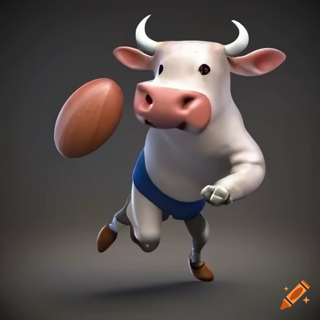 3d render of a cow playing rugby on Craiyon