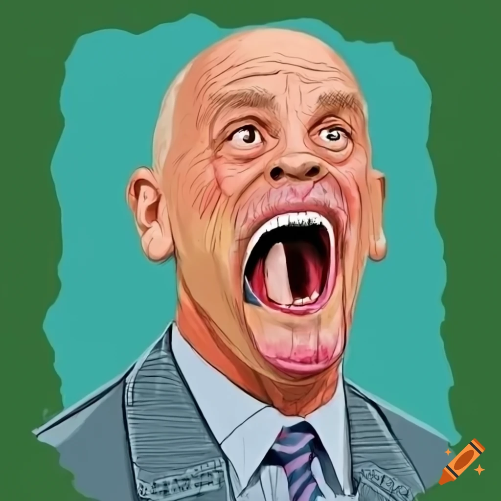 Caricature of John Malkovich yelling at kids on Craiyon