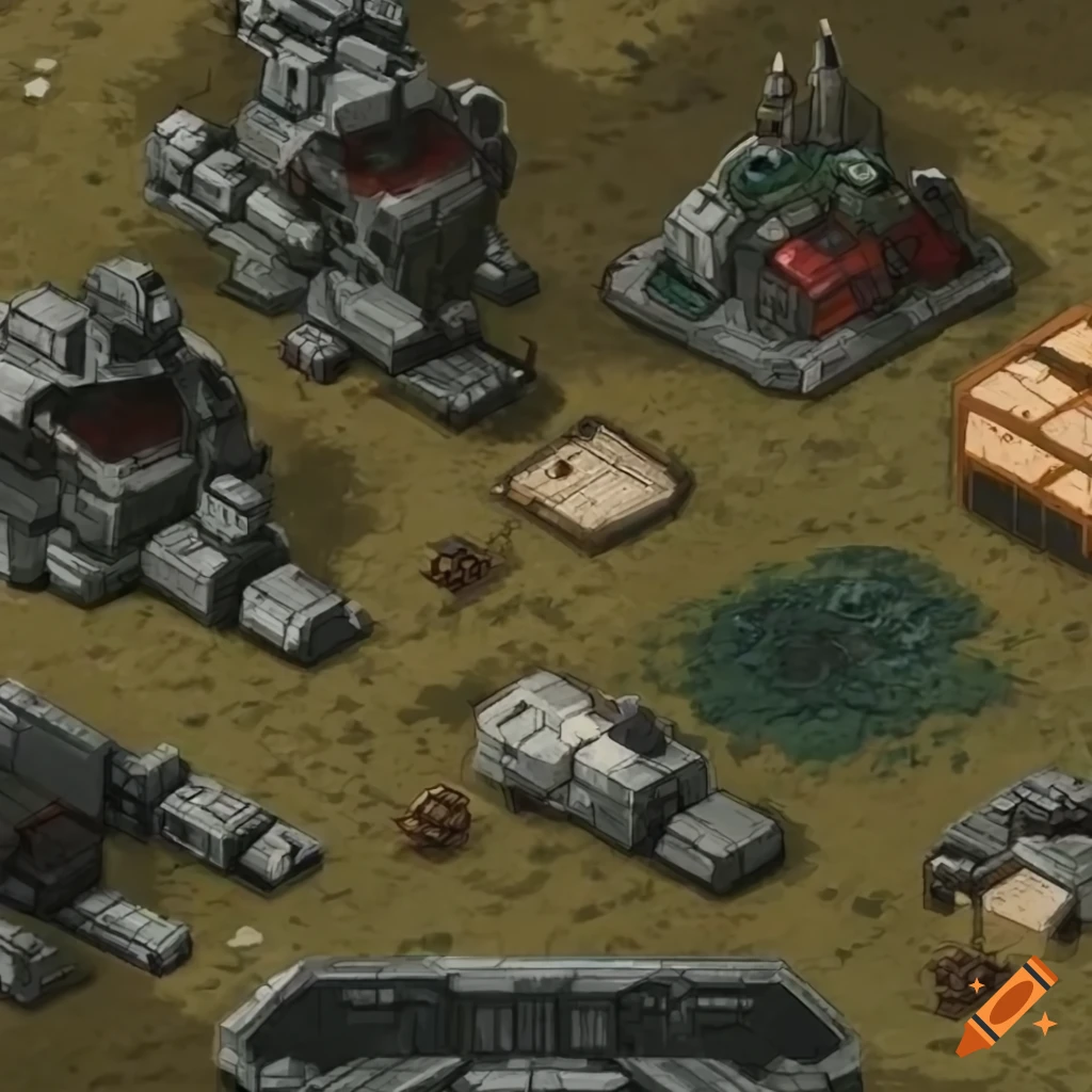 Isometric view of battle mechs in wilderness on Craiyon