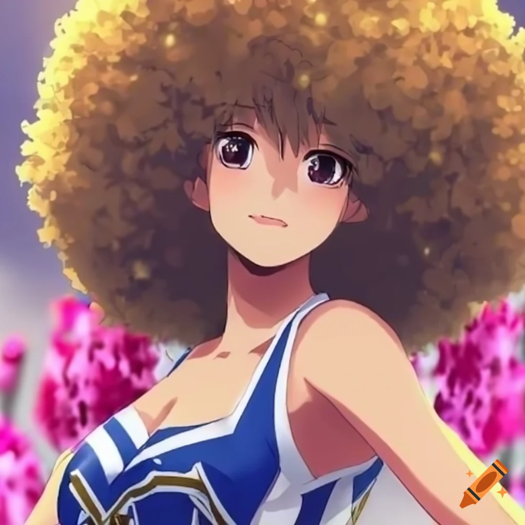 Anime Cheerleader With A Colorful Afro Hairstyle On Craiyon