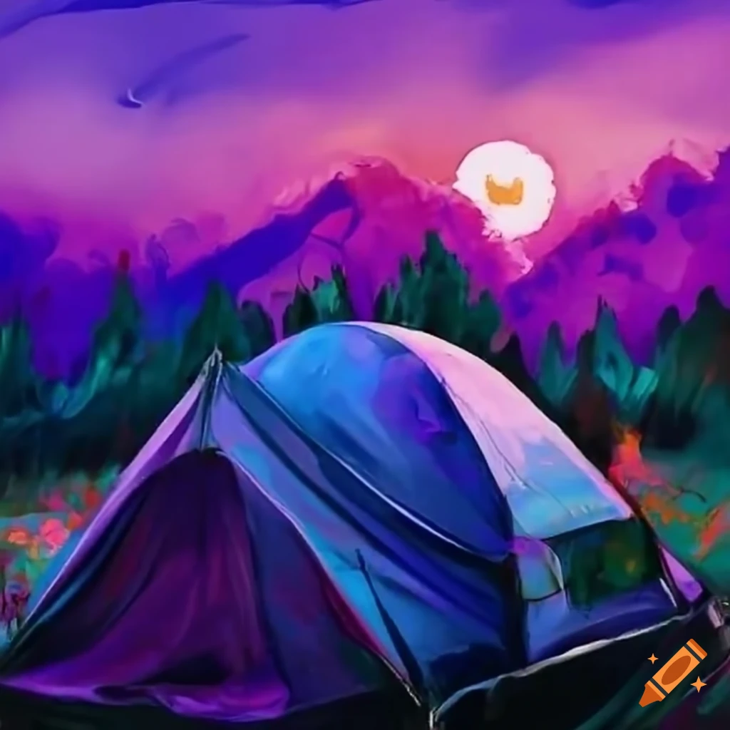 Camping season logo with rv and cabin on Craiyon