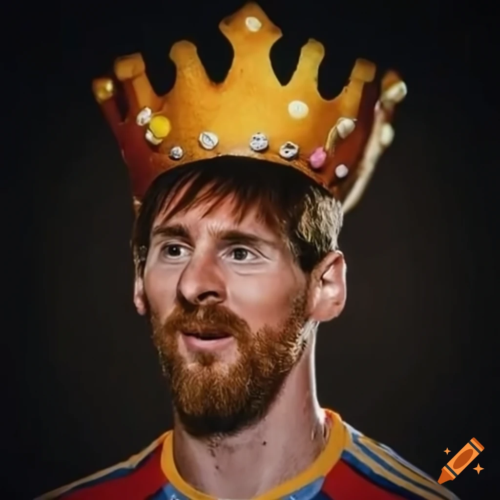 Messi wearing a burger king crown