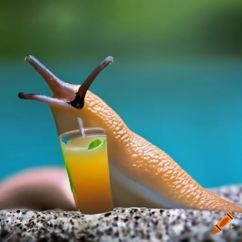 Slug drinking lemonade by the pool on Craiyon