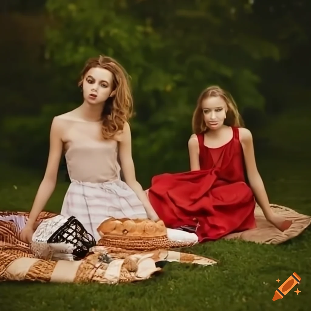 Two girls enjoying a picnic on Craiyon