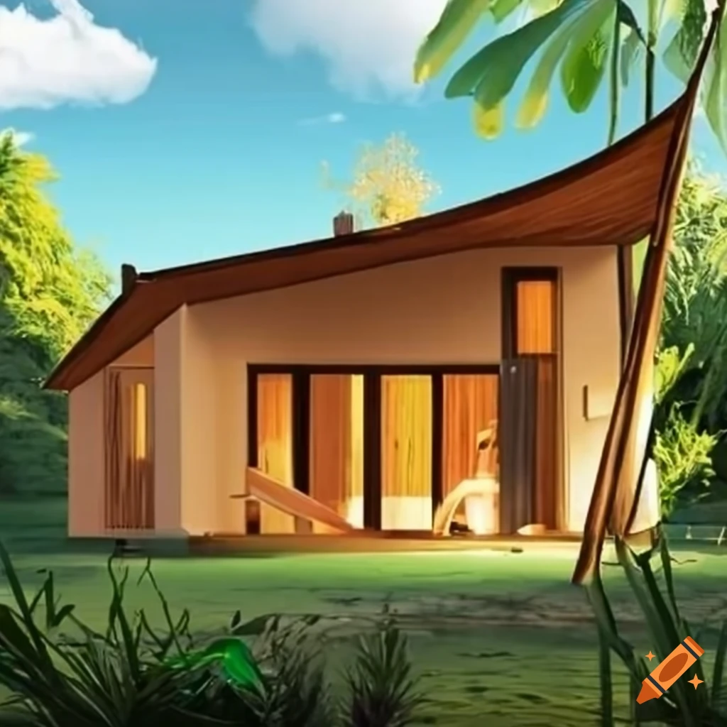 Image of an ecological bamboo house on Craiyon