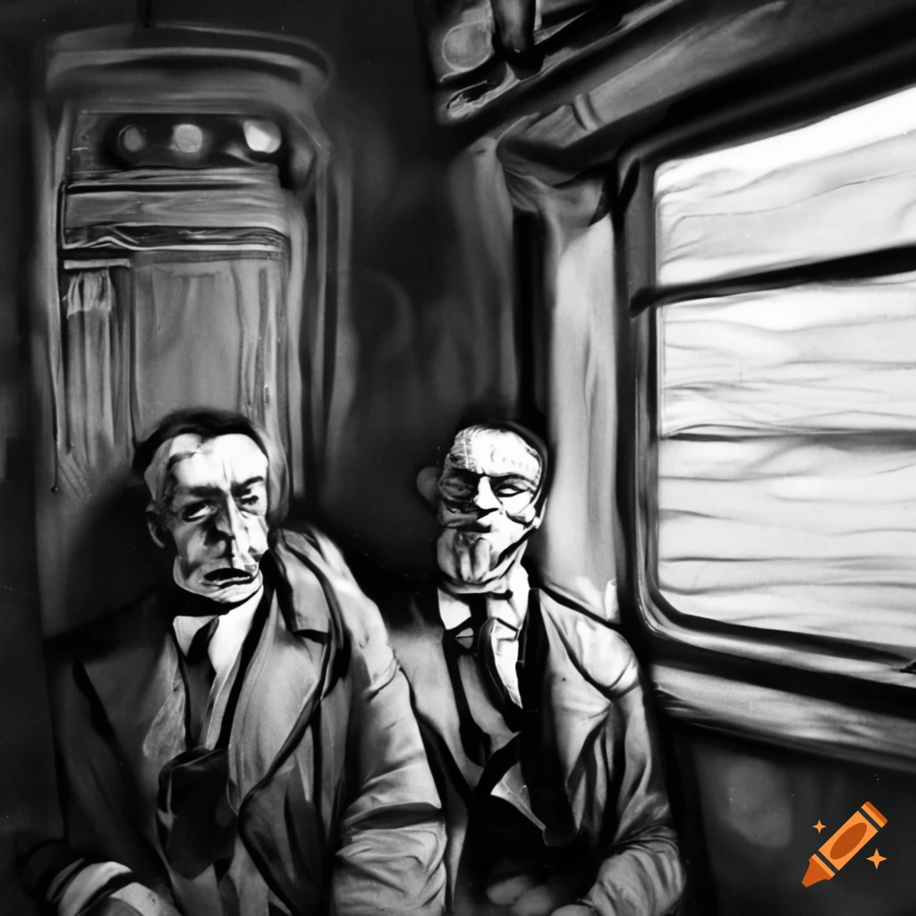 Two men sitting inside a train carriage