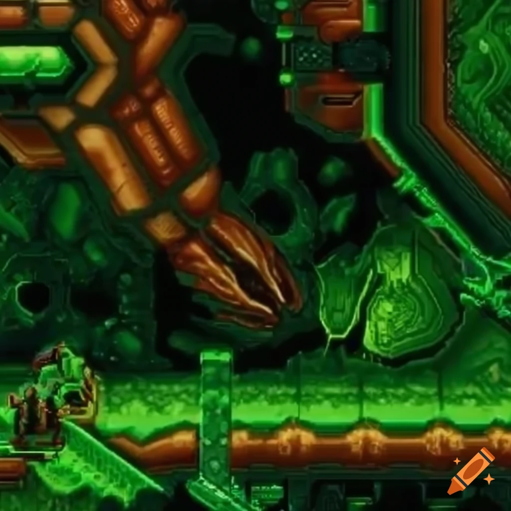 High contrast artwork of 2D jungle tiles in Metroid Zero Mission on Craiyon