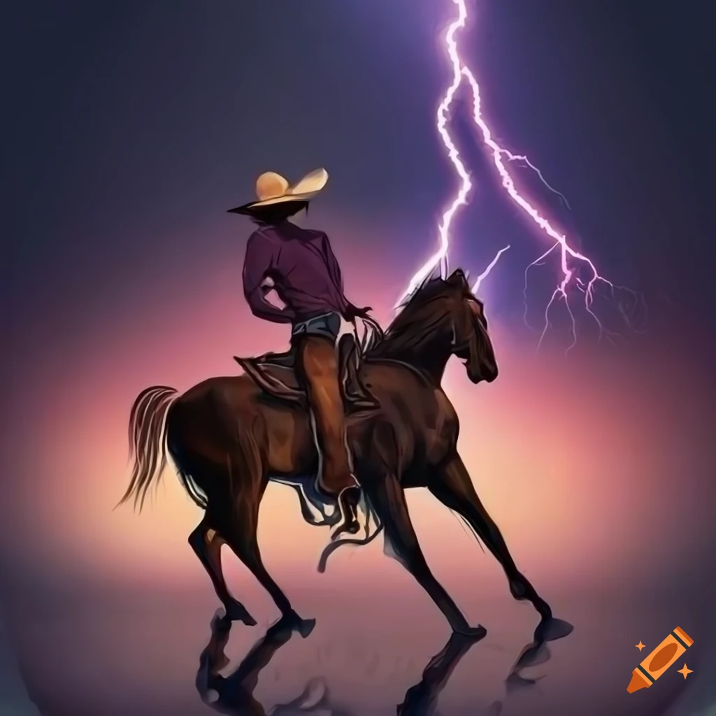 Illustration of a lightning-riding cowboy on Craiyon