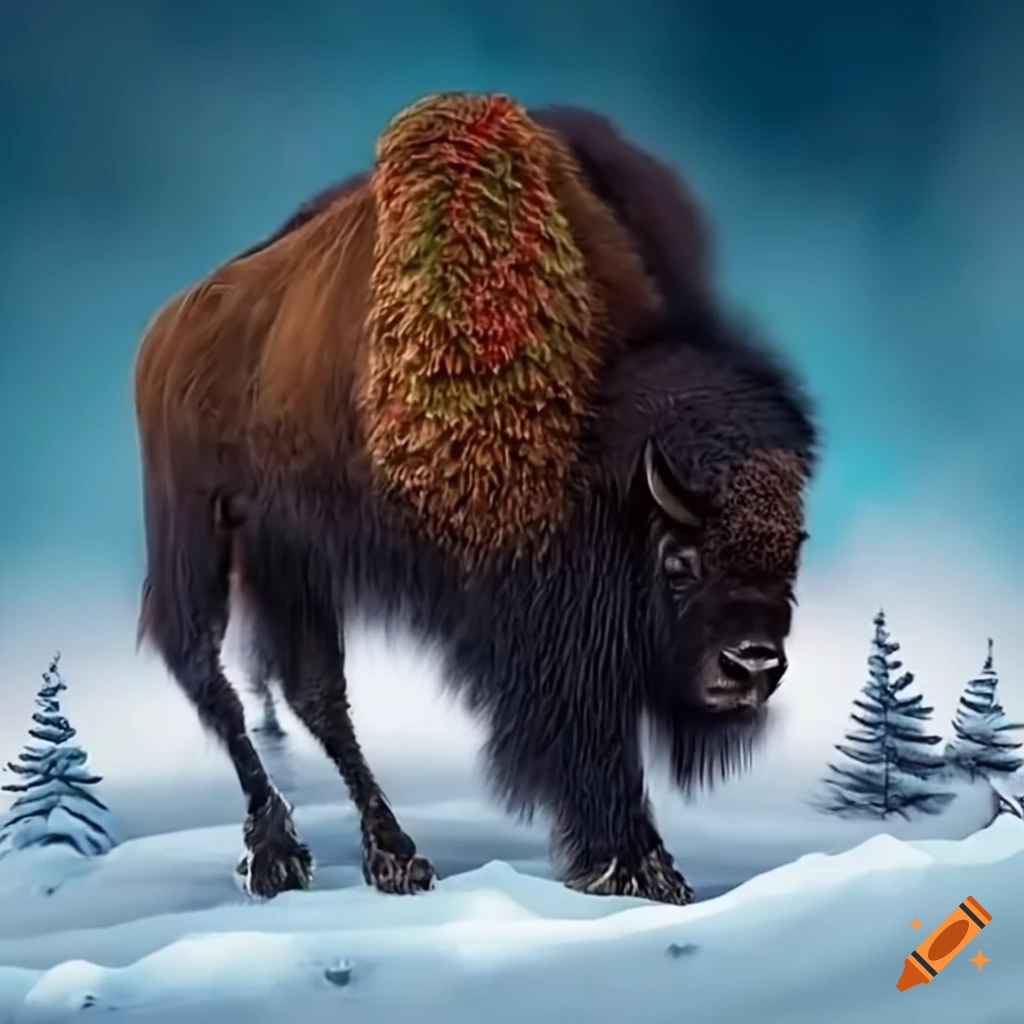 Bison chef indien avec paysage montagne on Craiyon