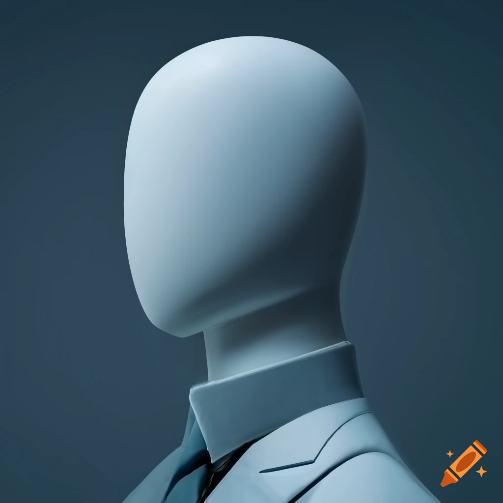 Flesh color male mannequin faceless in a red suit posing on stage ...