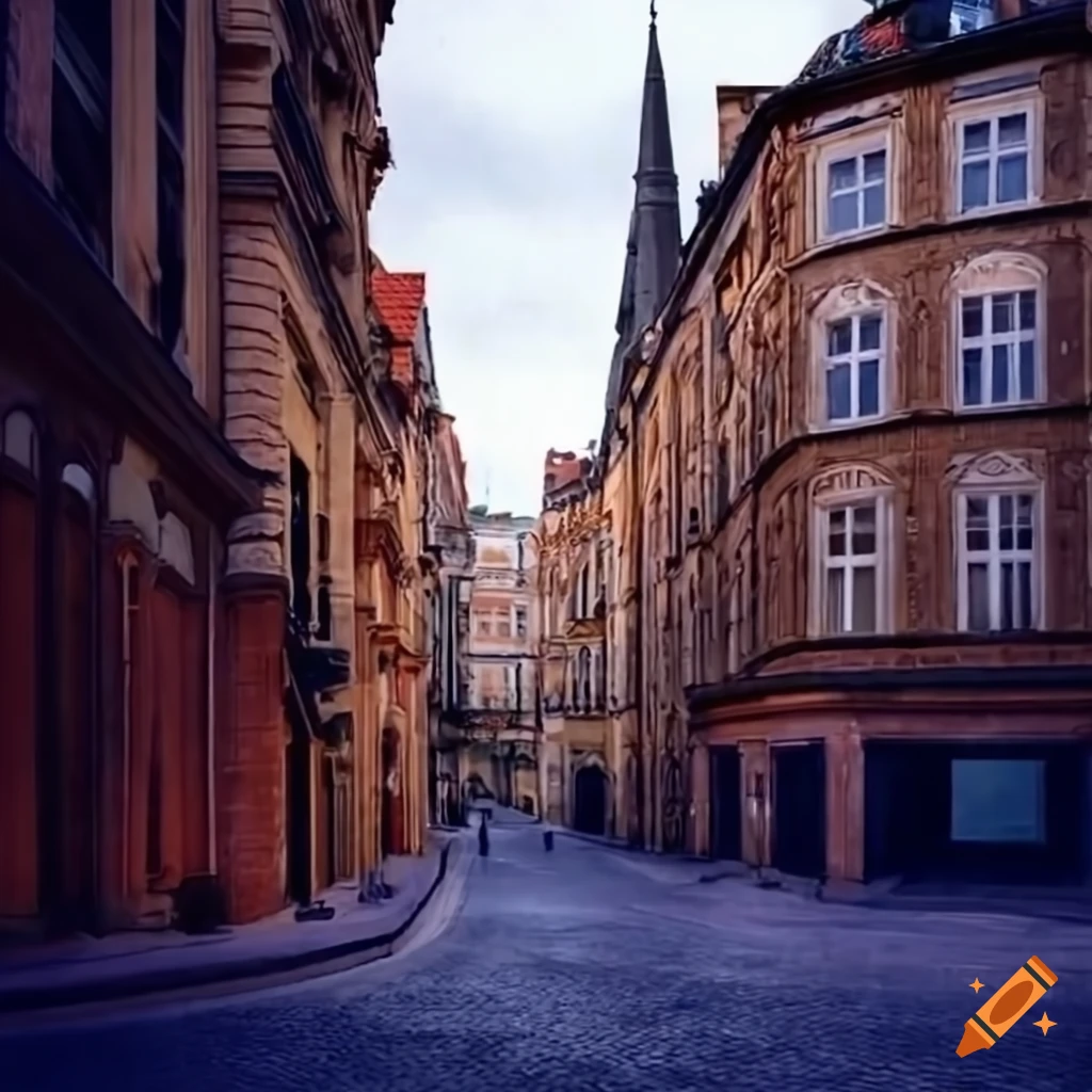Street view of european city with rococo architecture on Craiyon