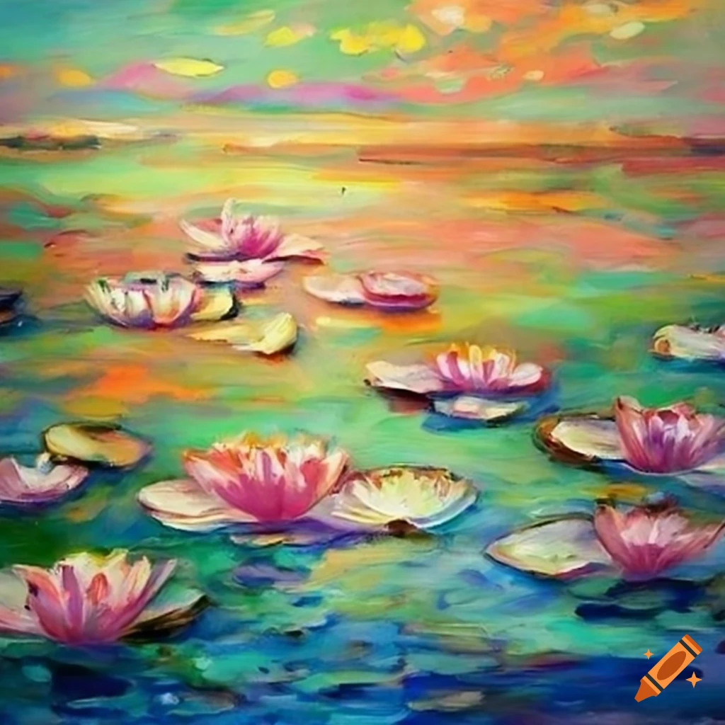 Impressionist painting of water lilies