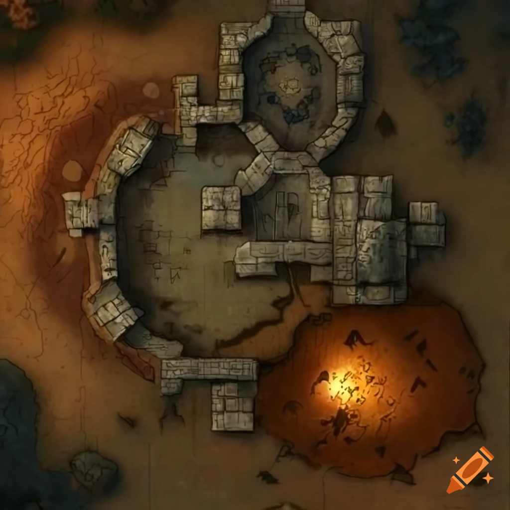 Grid map of a castle near a pond for d&d on Craiyon