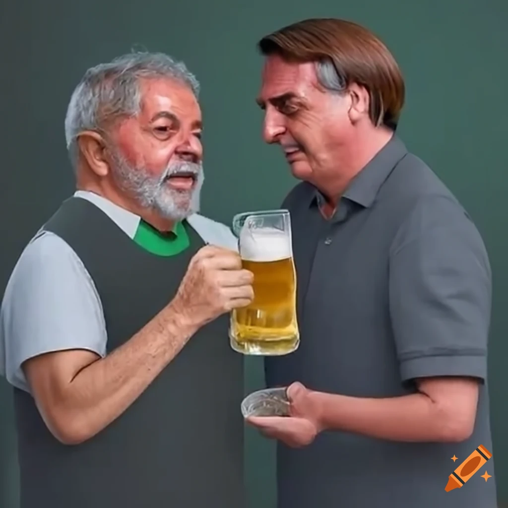 Satirical image of lula and bolsonaro enjoying beer