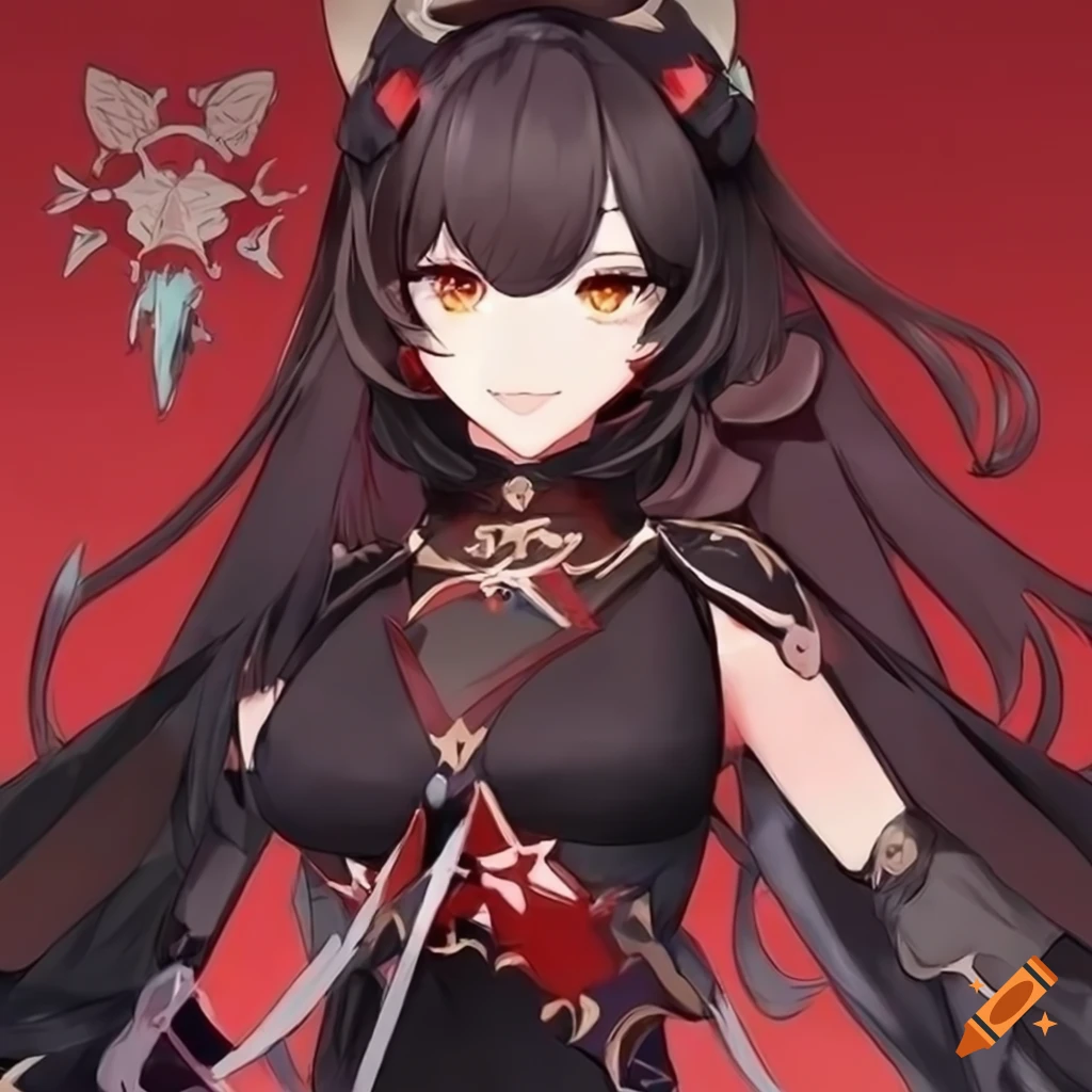 Digital artwork of a beautiful black and red character on Craiyon