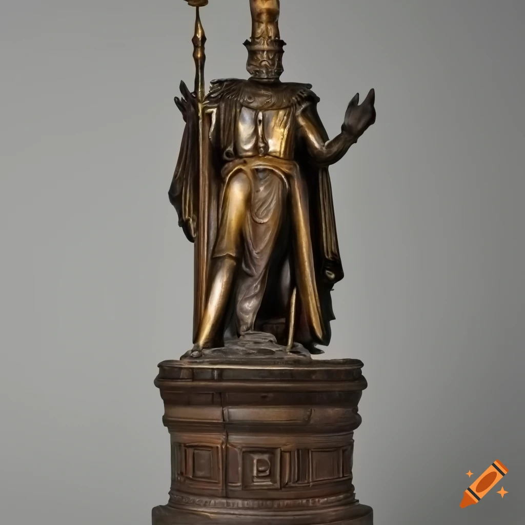 Dramatic bronze statue of a stern king on Craiyon