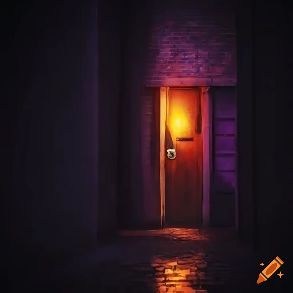 Dark and rainy urban street with a brick apartment building on Craiyon