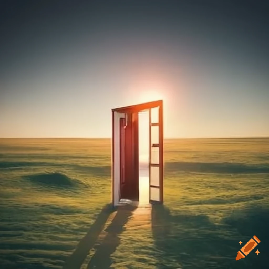 Door opening onto vast plains on Craiyon